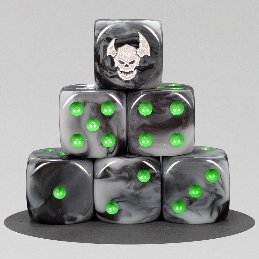 D6 Dice Black Orks Army, Green Skins Dice, Silver Helmet, Ork Dice, Orc ...