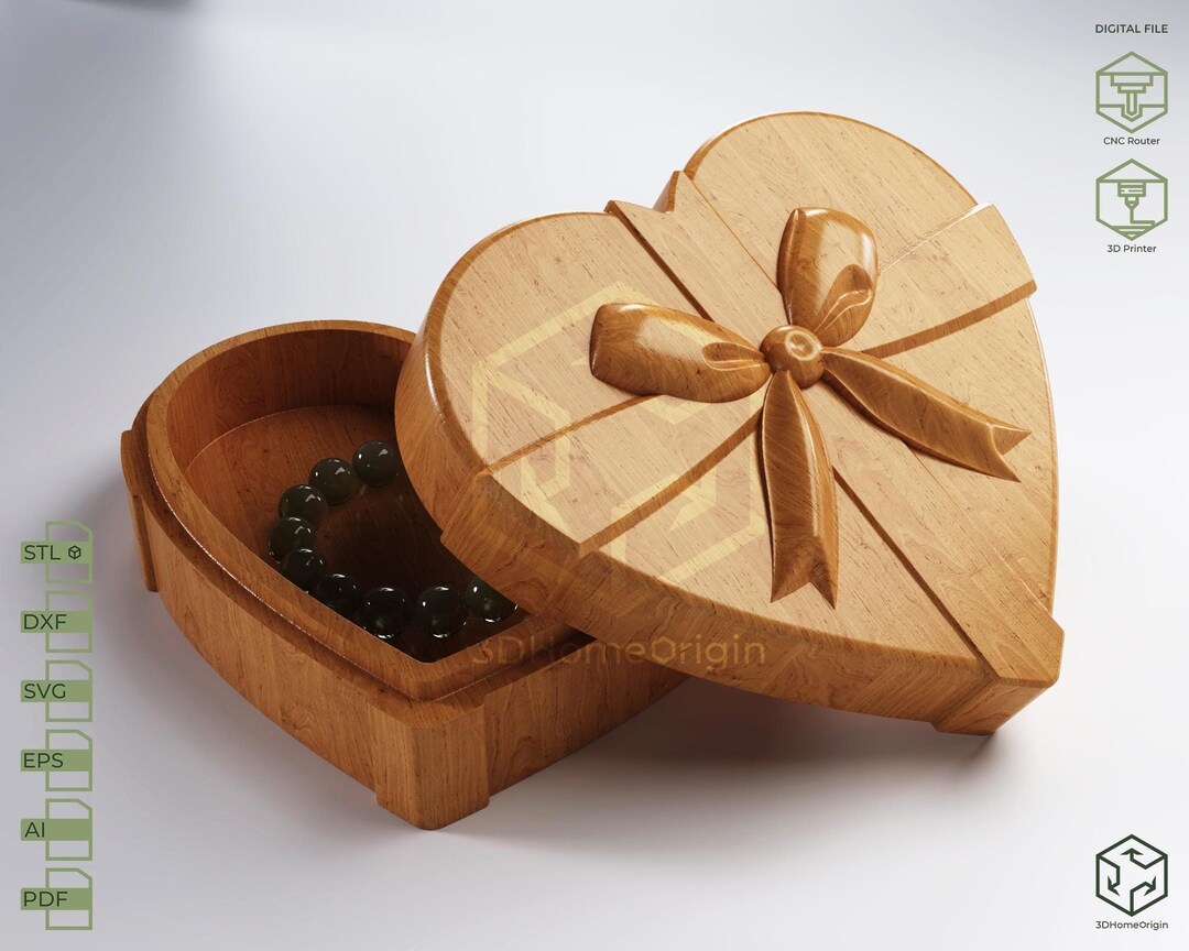 CNC Box - Heart Shaped Jewelry Box | CNC Files for Wood Router (stl ...