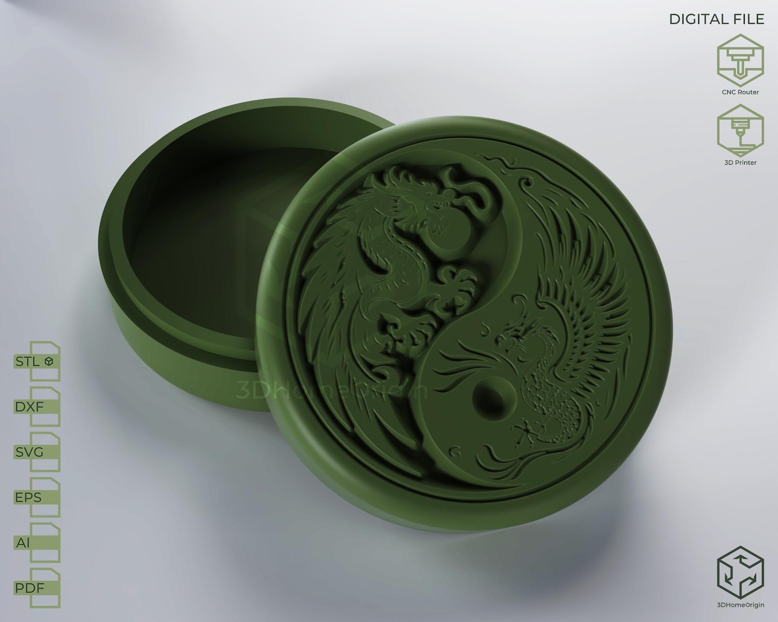 CNC Box - Yin Yang Dragon V-carved Jewelry Box | CNC Files for Wood ...