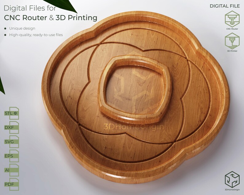 3D STL - Decorative & Functional Tray Model U2 - CNC Files for Wood ...