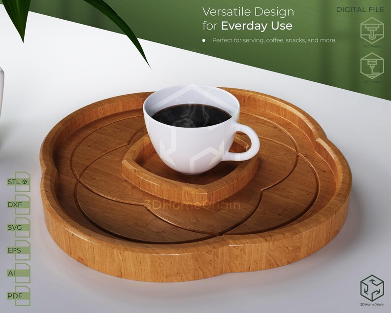 3D STL - Decorative & Functional Tray Model U2 - CNC Files for Wood ...