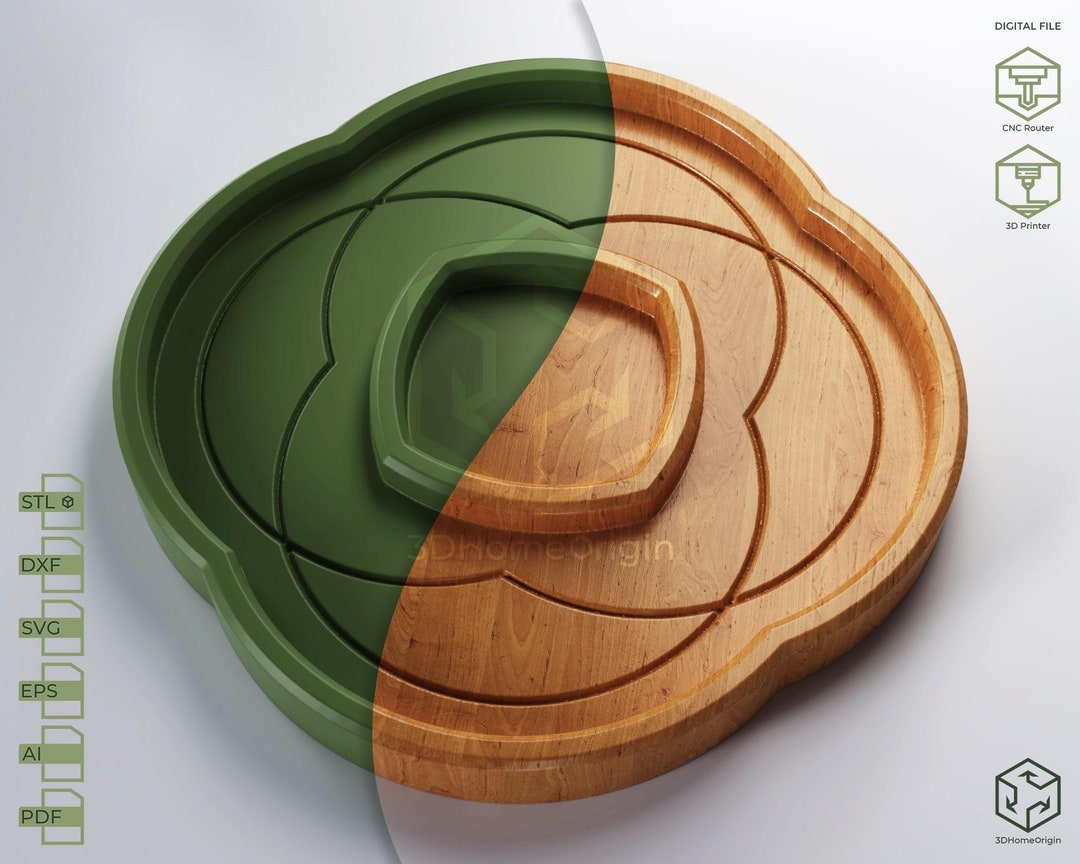 3D STL - Decorative & Functional Tray Model U2 - CNC Files for Wood ...