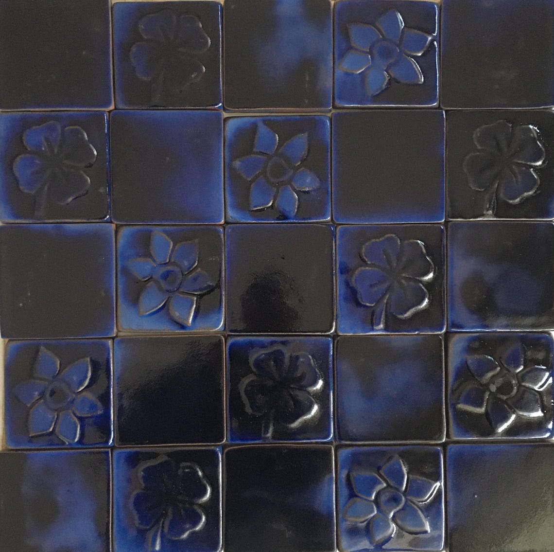 Cobalt Blue Tiles Set Handmade Ceramic for Wall (coloured With Artistic ...