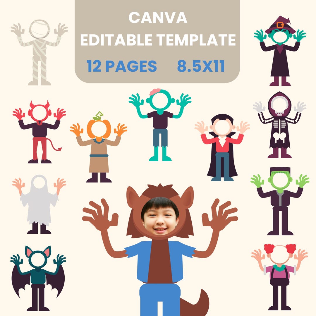 Halloween Costume Photo Frames: Canva Class Decor (digital Download) - Etsy