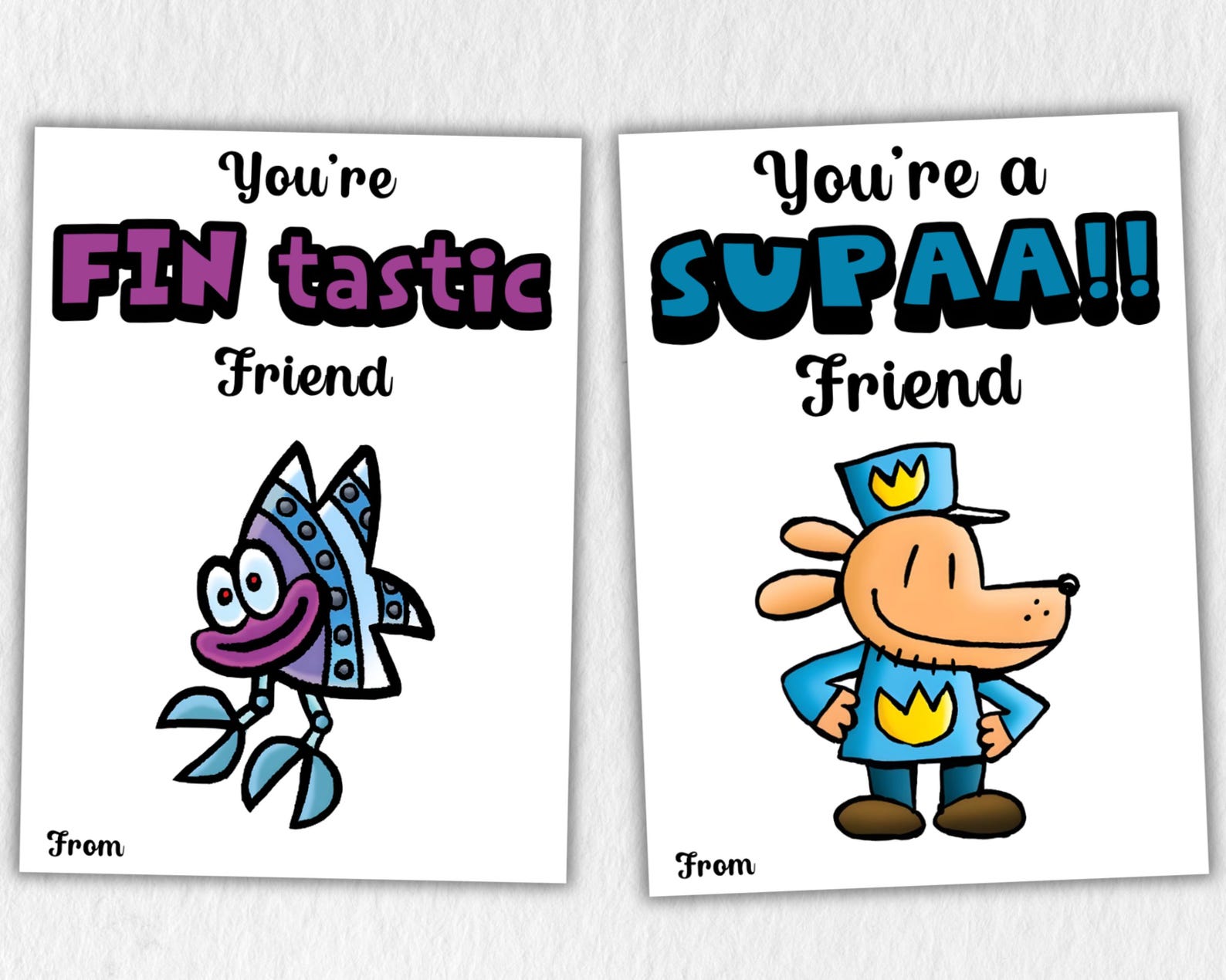 Dog Man Valentine's Cards for Kids, Printable Dog Man Classroom ...