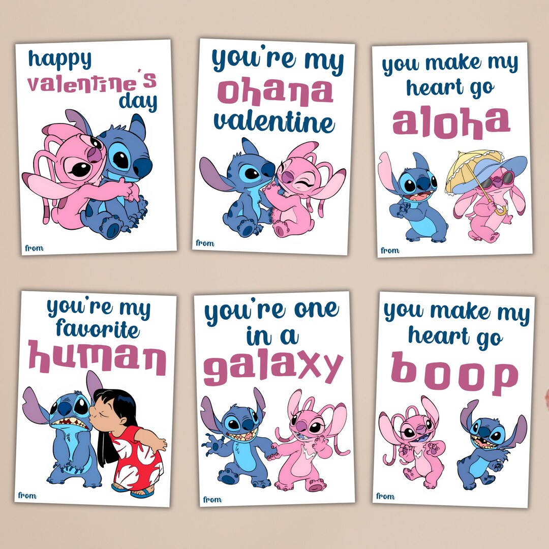 Stitch Valentine's Day Cards for Kids, Printable Classroom Valentines ...