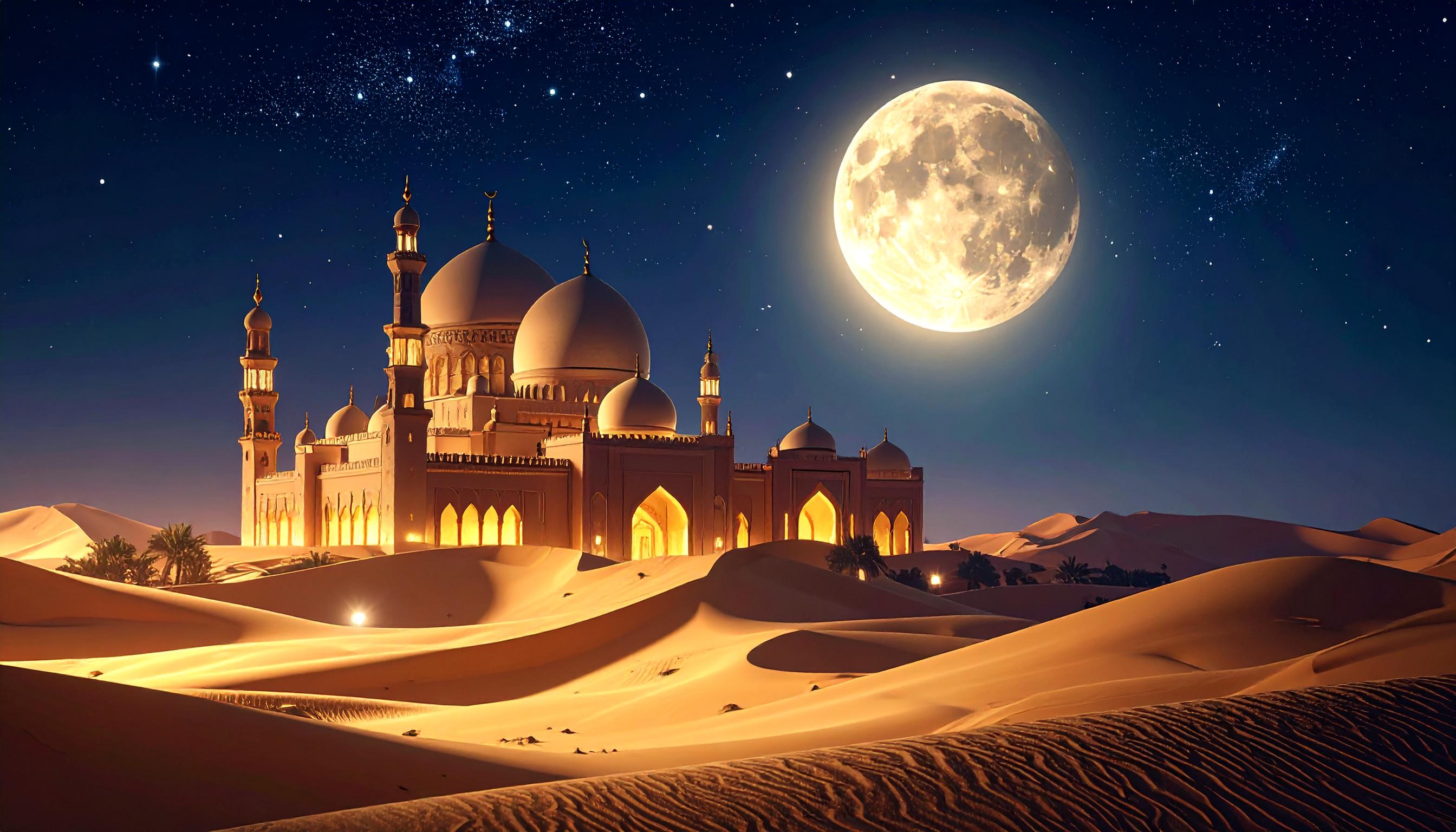 5 EA Magical Arabian Desert City Night Digital Art Print | Glowing ...
