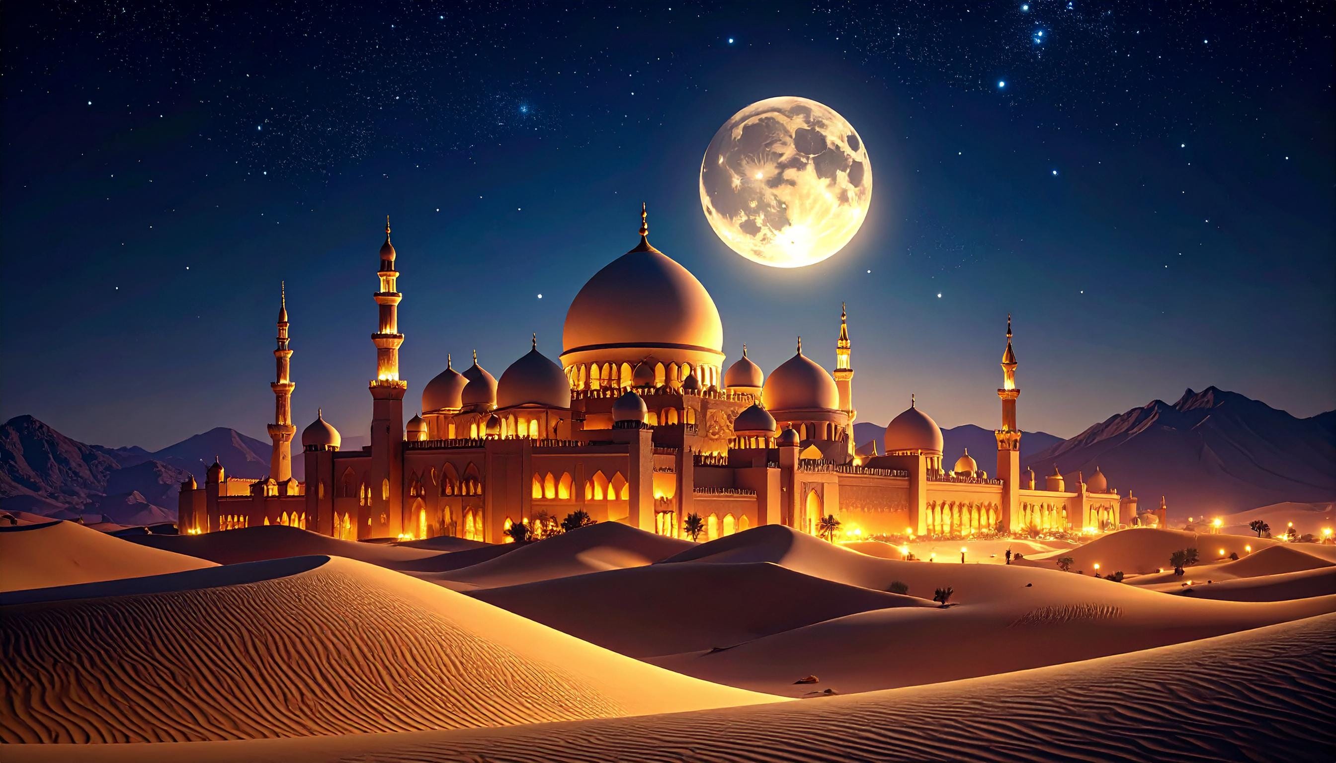 5 EA Magical Arabian Desert City Night Digital Art Print | Glowing ...