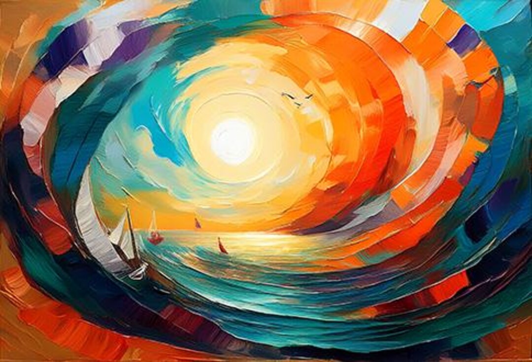 Abstract Ocean Sunset Digital Art – Vibrant Nautical Wall Decor - Etsy