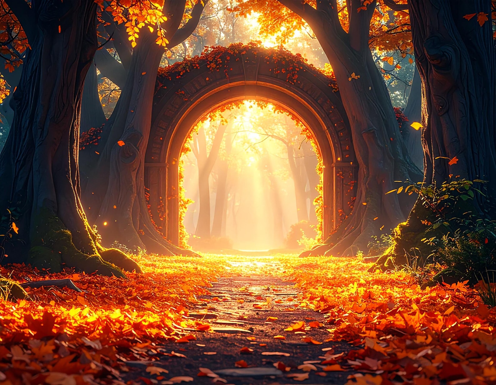 Enchanted Forest Path Print, Glowing Portal in Autumn Woods, Fantasy ...