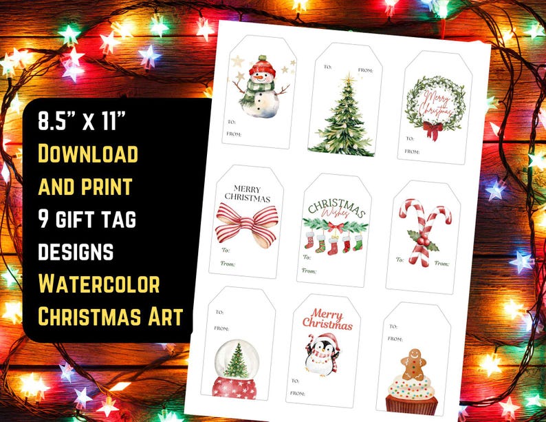 Printable Christmas Gift Tag | Watercolor Christmas Art | Printable ...
