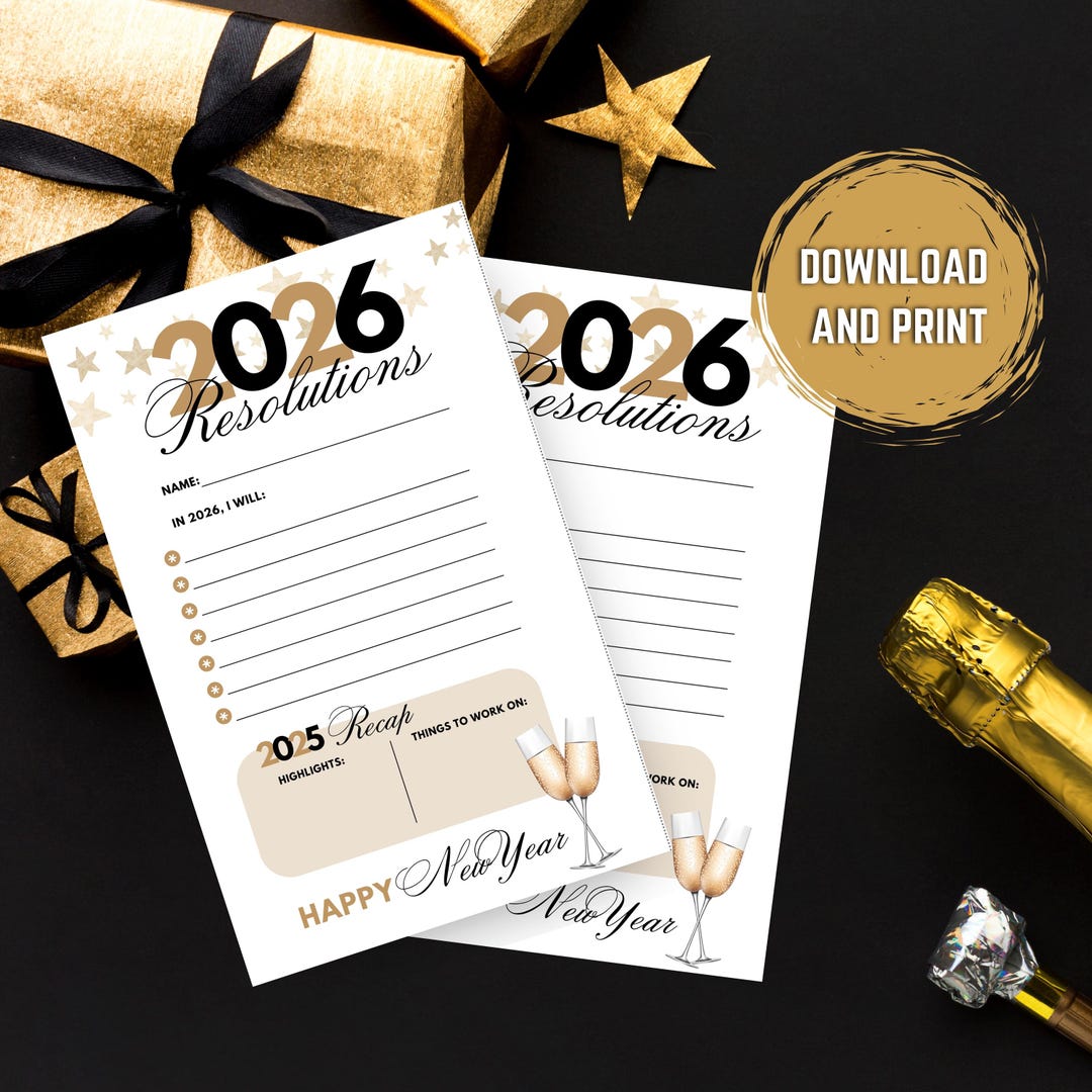 New Year's Resolutions 2026 List | Instant Download | Print at Home | 5 ...