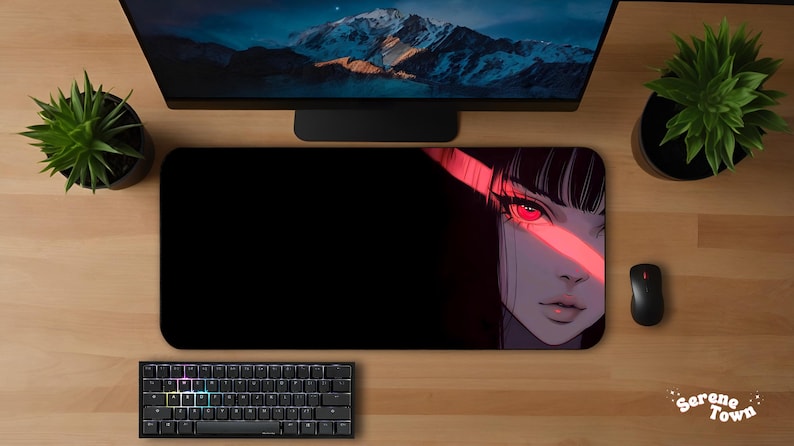 Dark Anime Waifu Desk Mat | 3 Sizes, Large Gaming Mouse Pad, Black Red ...