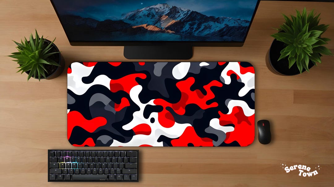 Red Camo Desk Mat | 3 Sizes Mouse Pad Camouflage Decor Accessories ...