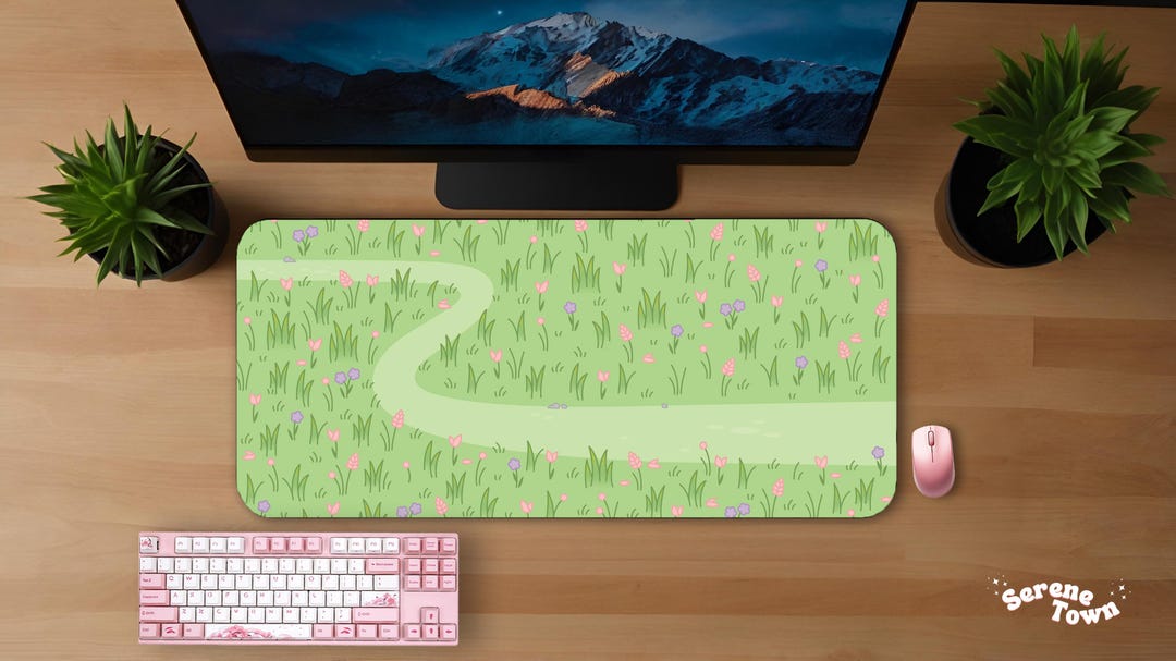 Grass Field Desk Mat | 3 Sizes Mouse Pad Kawaii Cute Drawing Decor ...