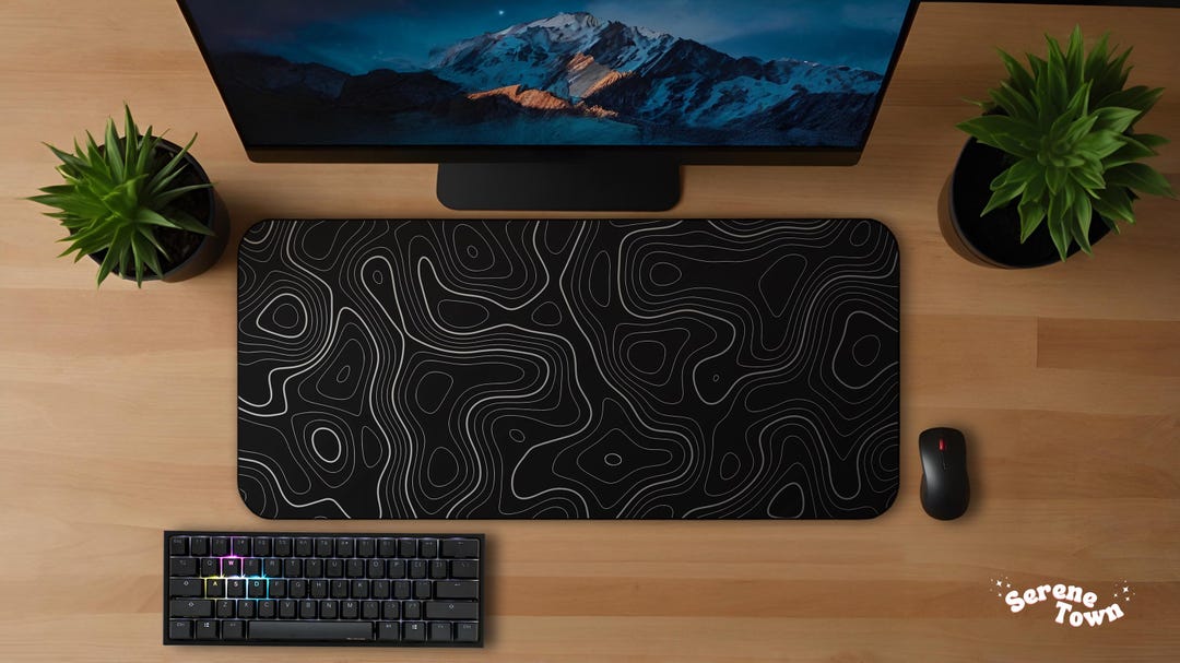 Topographic Black White Desk Mat 3 Sizes Mouse Pad Desk Decor ...