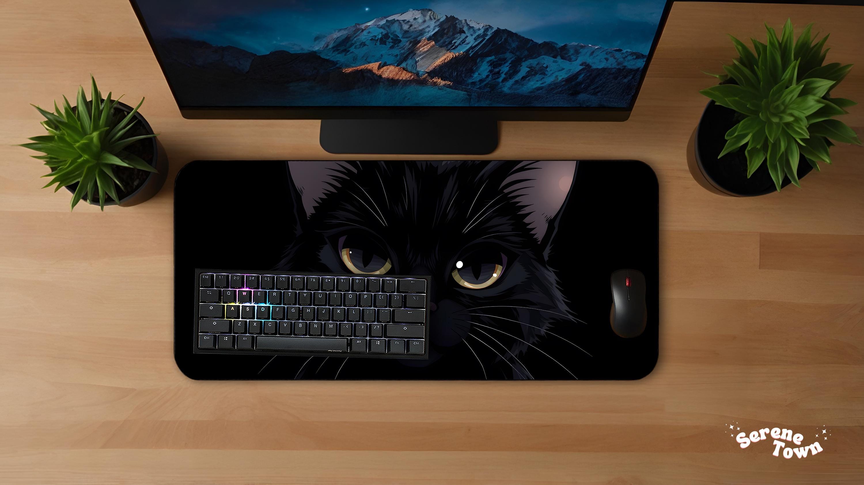 Black Cat Desk Mat | Kawaii Bombay Cat Animal Gaming Computer Setups ...
