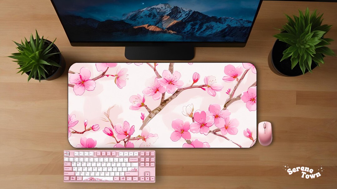 Cherry Blossom Desk Mat | 3 Sizes Mouse Pad Flowers Desk Decor Gift ...