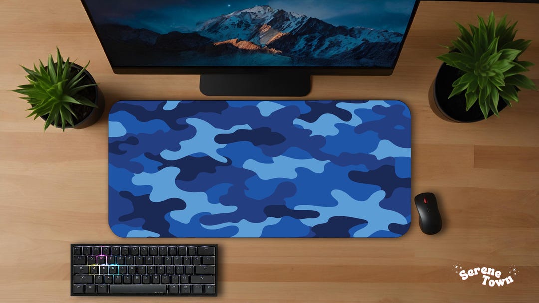Blue Camo Desk Mat | 3 Sizes Mouse Pad Brightwater Camouflage Decor ...