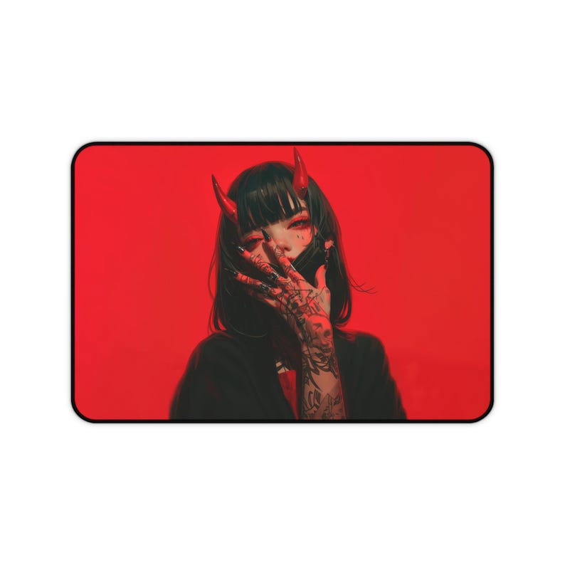 Anime Demon Girl Desk Mat | 3 Sizes Anime Waifu Artwork, Vibrant Red ...