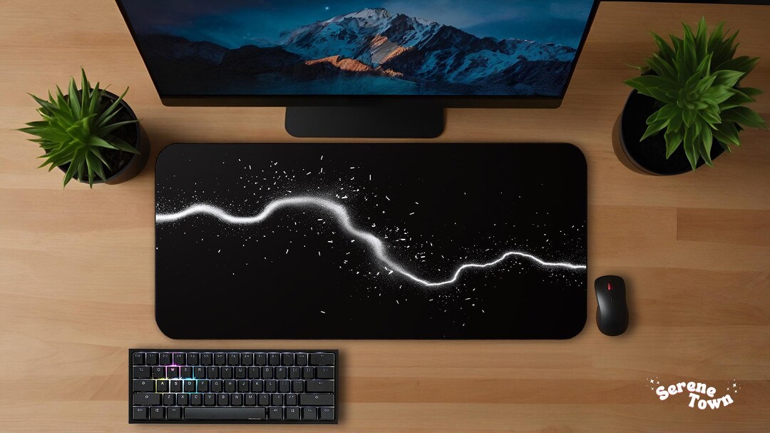Shattered Line Desk Mat | 3 Sizes Black Large Extended Mousepad, Cool ...
