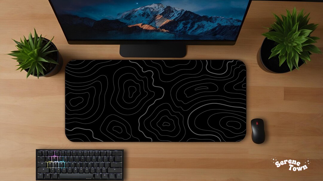 Black Topographic Desk Mat | 3 Sizes Mouse Pad Desk Decor Accessories ...