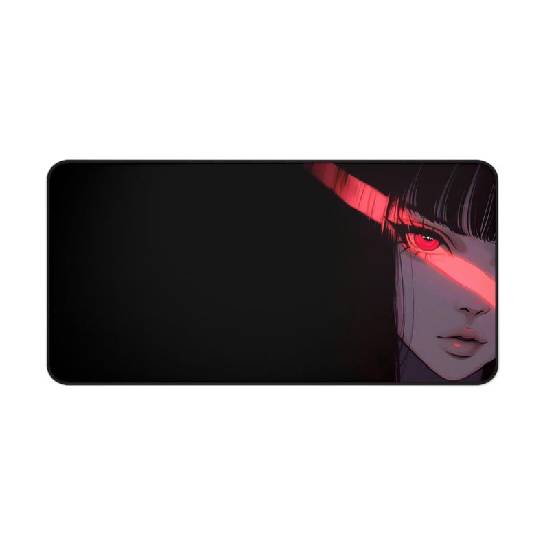 Dark Anime Waifu Desk Mat | 3 Sizes, Large Gaming Mouse Pad, Black Red ...