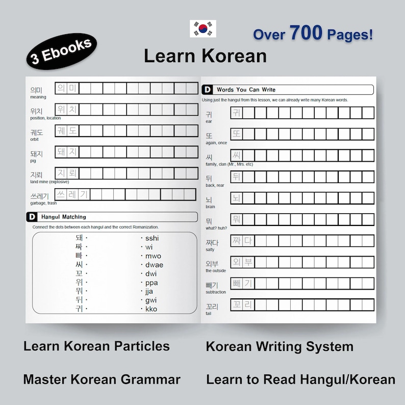 Learn Korean Fluently 3 Ebooks Printable PDF Study Hangul Writing ...