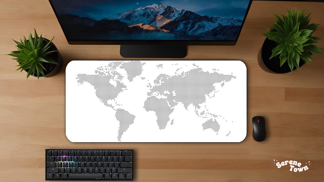 Dotted World Map Desk Mat: Minimalist Office Decor, Non-slip Mouse Pad ...