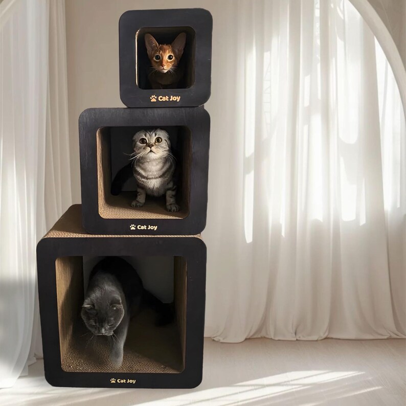 Modern Design Luxury Cat Scratcher House “hideout” - Wooden & Cozy ...
