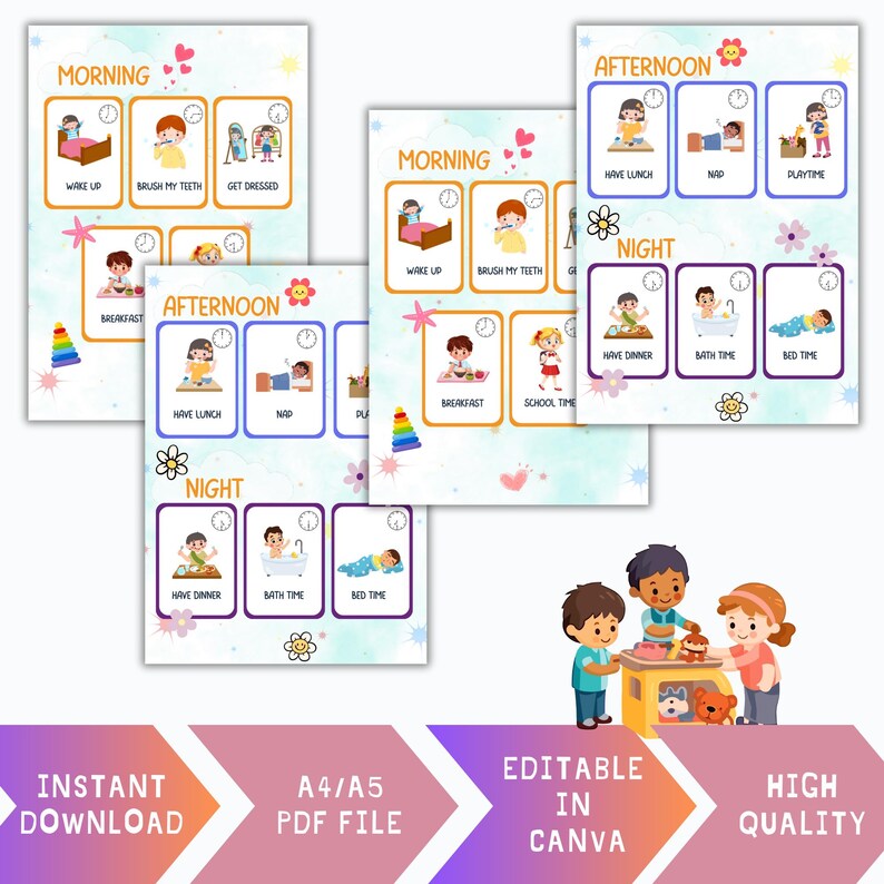 Editable Morning Routine Chart, Evening Routine Chart, Daily Routine ...