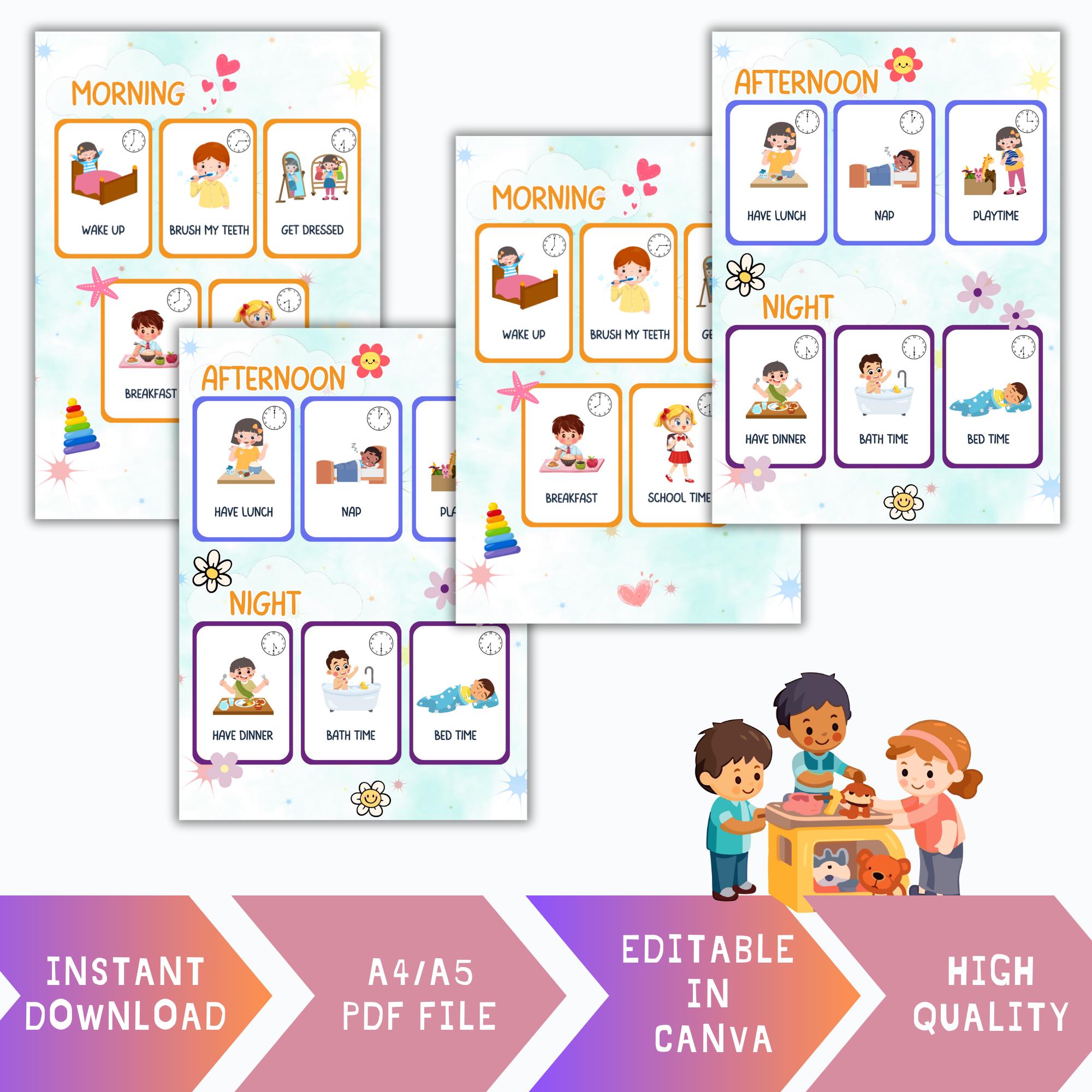 Editable Morning Routine Chart, Evening Routine Chart, Daily Routine ...