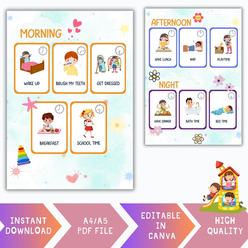 Editable Morning Routine Chart, Evening Routine Chart, Daily Routine ...