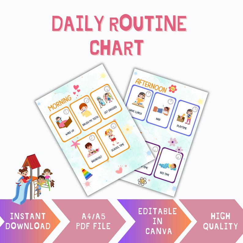 Editable Morning Routine Chart, Evening Routine Chart, Daily Routine ...