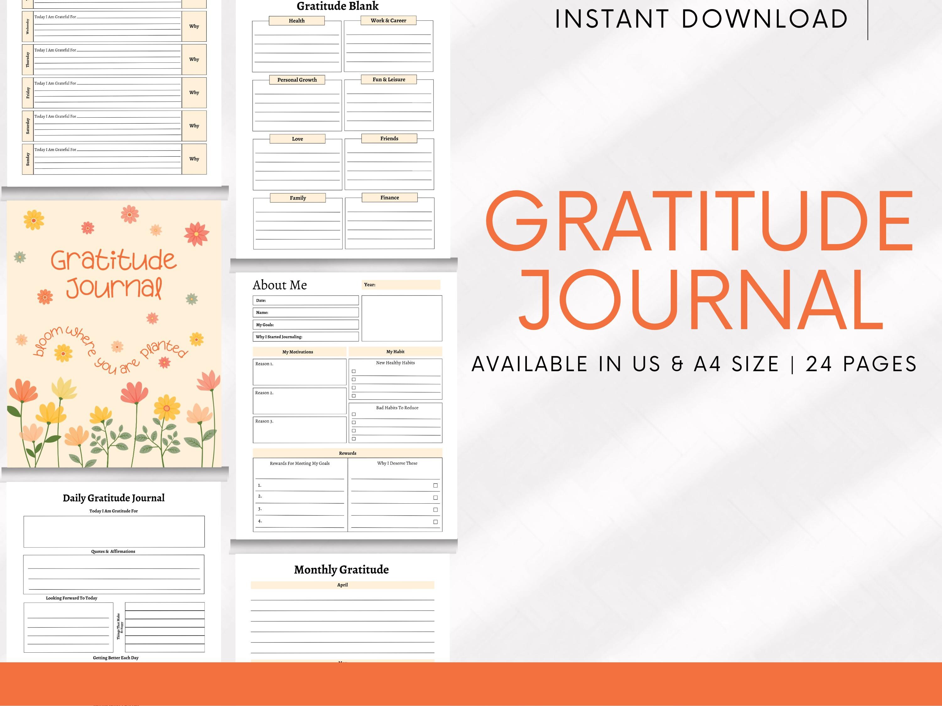 Gratitude Journal Template Bundle | Gratitude Journal Prompts ...