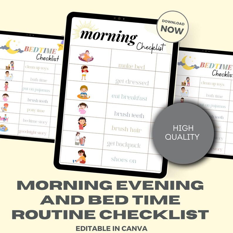 Editable Morning and Night Routine Checklist Bundle | Daily Routine ...