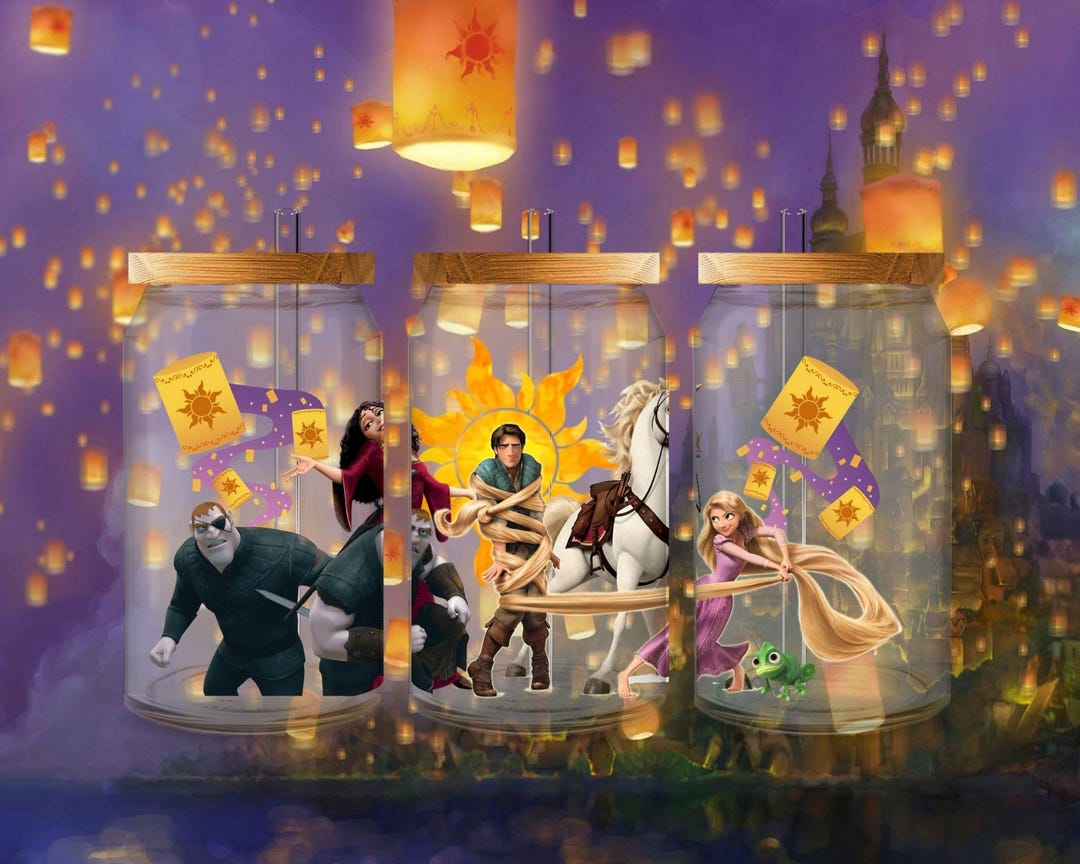 Tangled Main Characters 16oz Libbey Glass Tumbler Wrap SVG PNG Digital ...