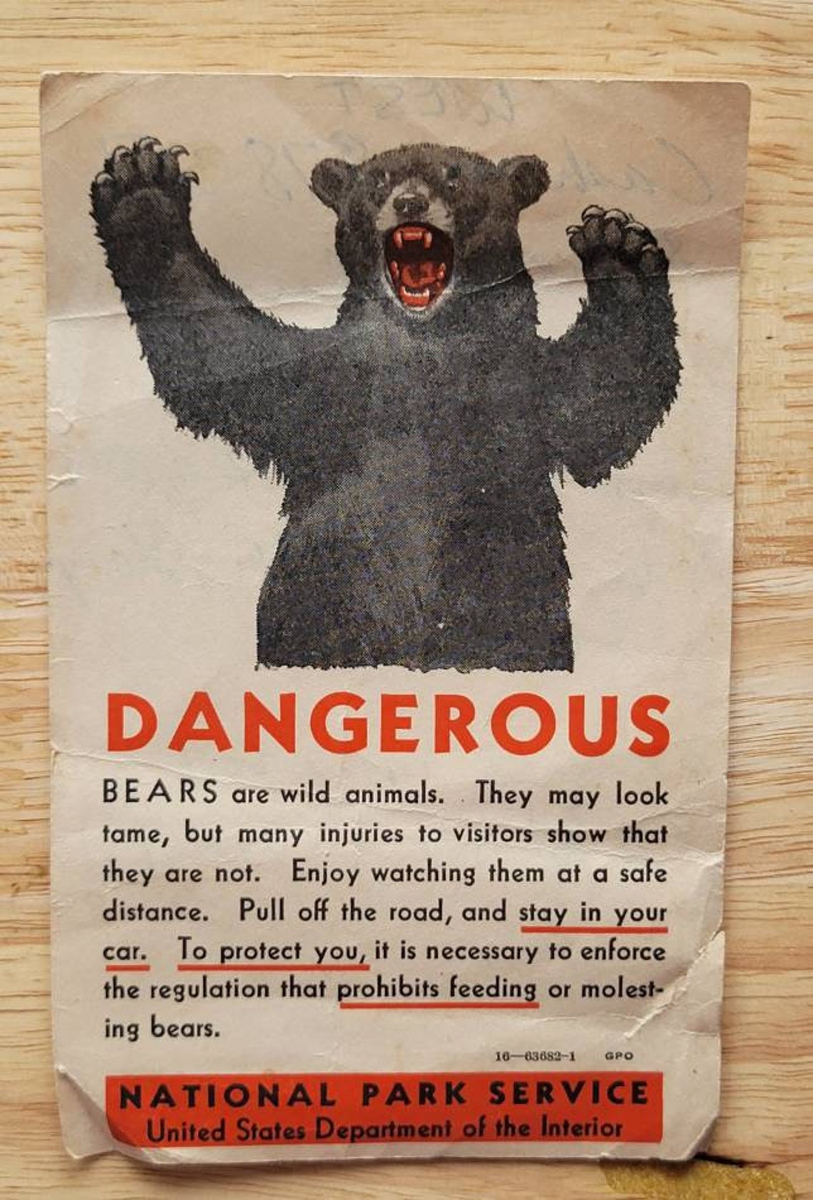 Vintage National Park Service Bear Warning Flyer US Dept of | Etsy