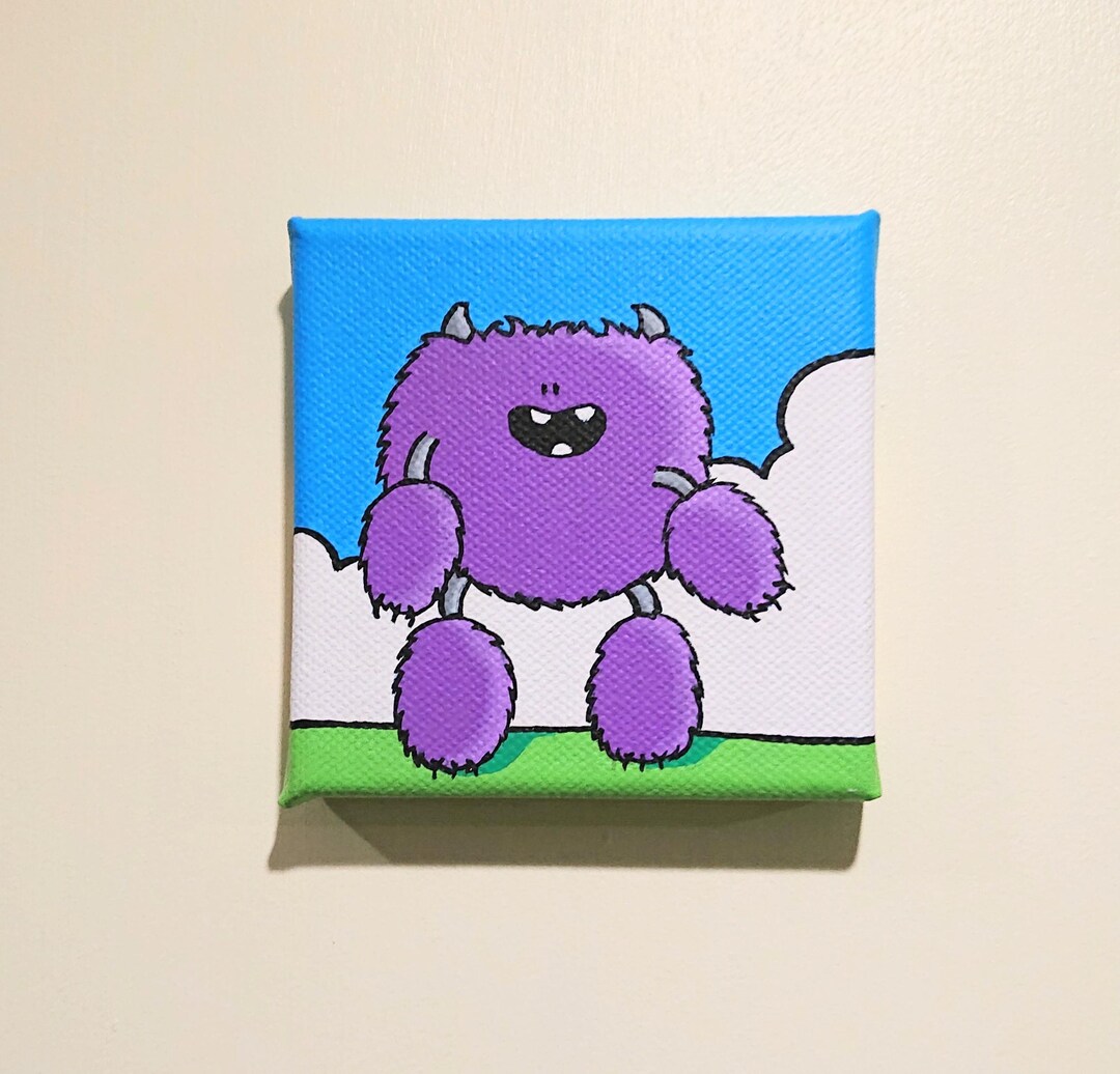Cute Chep Purple Fuzzball Monster Acrylic Painting on Canvas - Etsy
