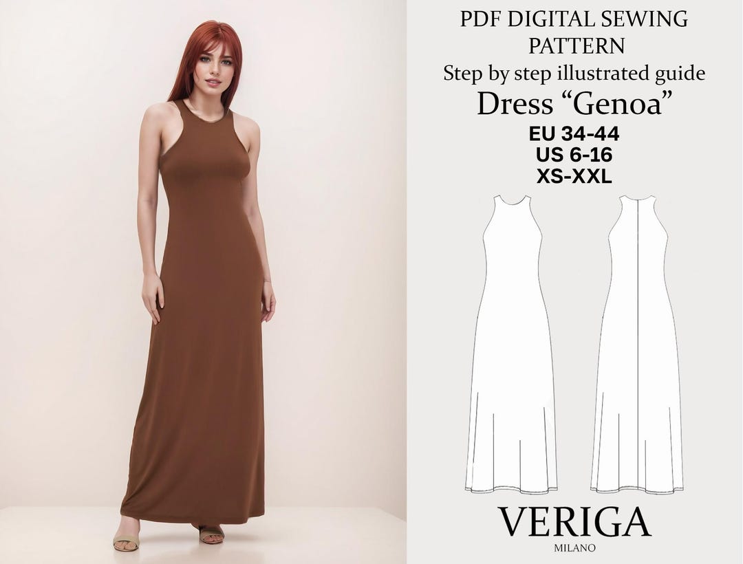 Bodycon Dress Pattern // Stretchy Sleeveless Bodycon Dress Printable ...