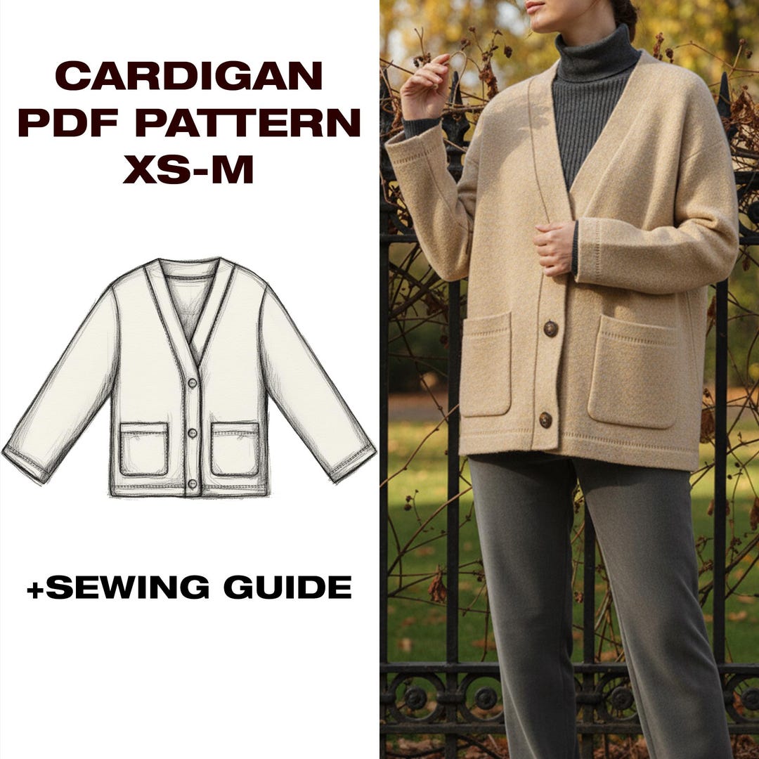 Sweet Cardigan With Buttons | Long Sleeve PDF Sewing Pattern | XS–M ...
