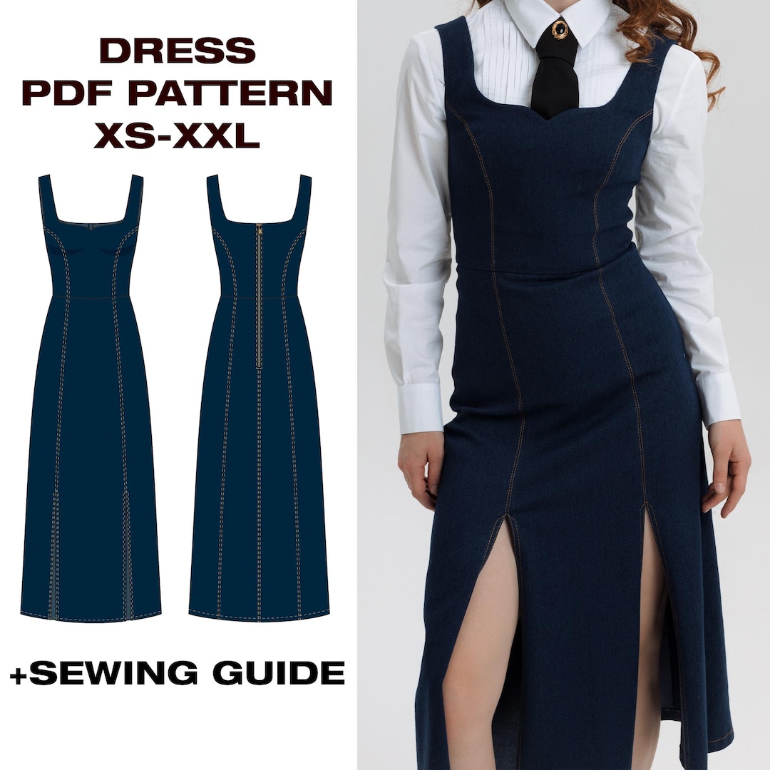 Jeans Dress | Midi Jumper Dress| Midi Denim Dress | PDF Sewing Pattern ...