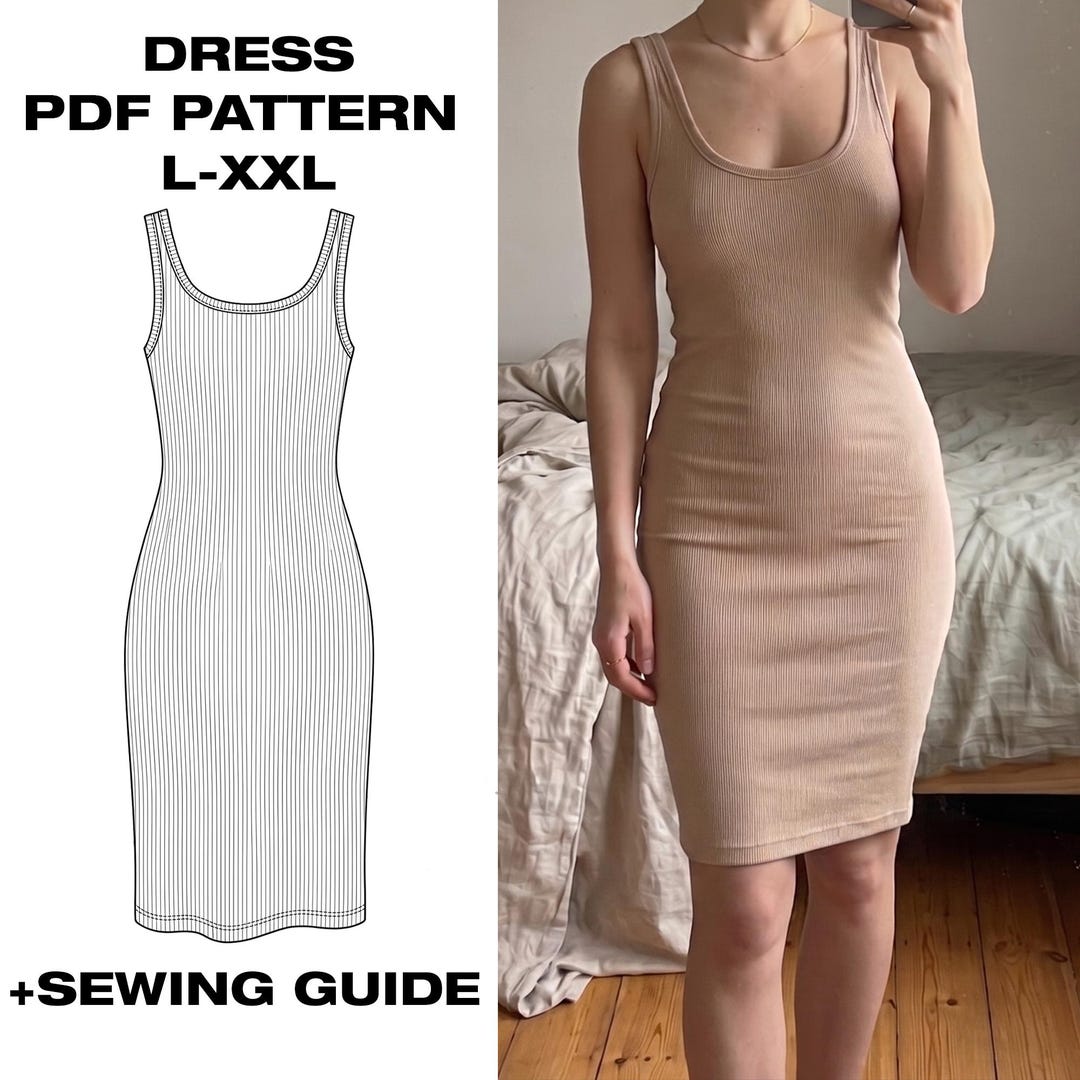 Easy Knit Dress Pattern | Scoop Neck Fitted Dress PDF | Basic ...