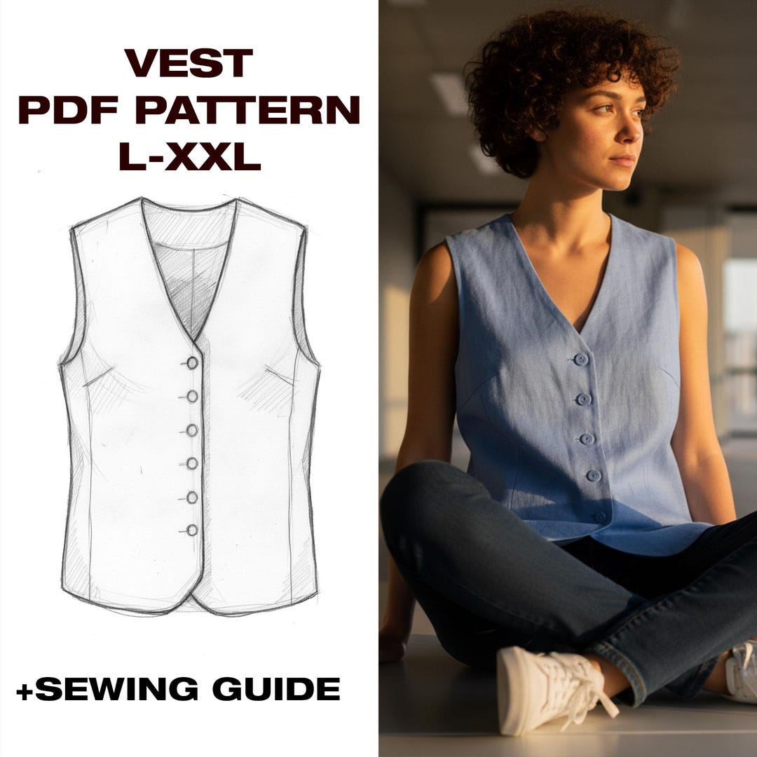 Women’s Sleeveless Vest Sewing Pattern | Button Front Top | V-neck Vest ...