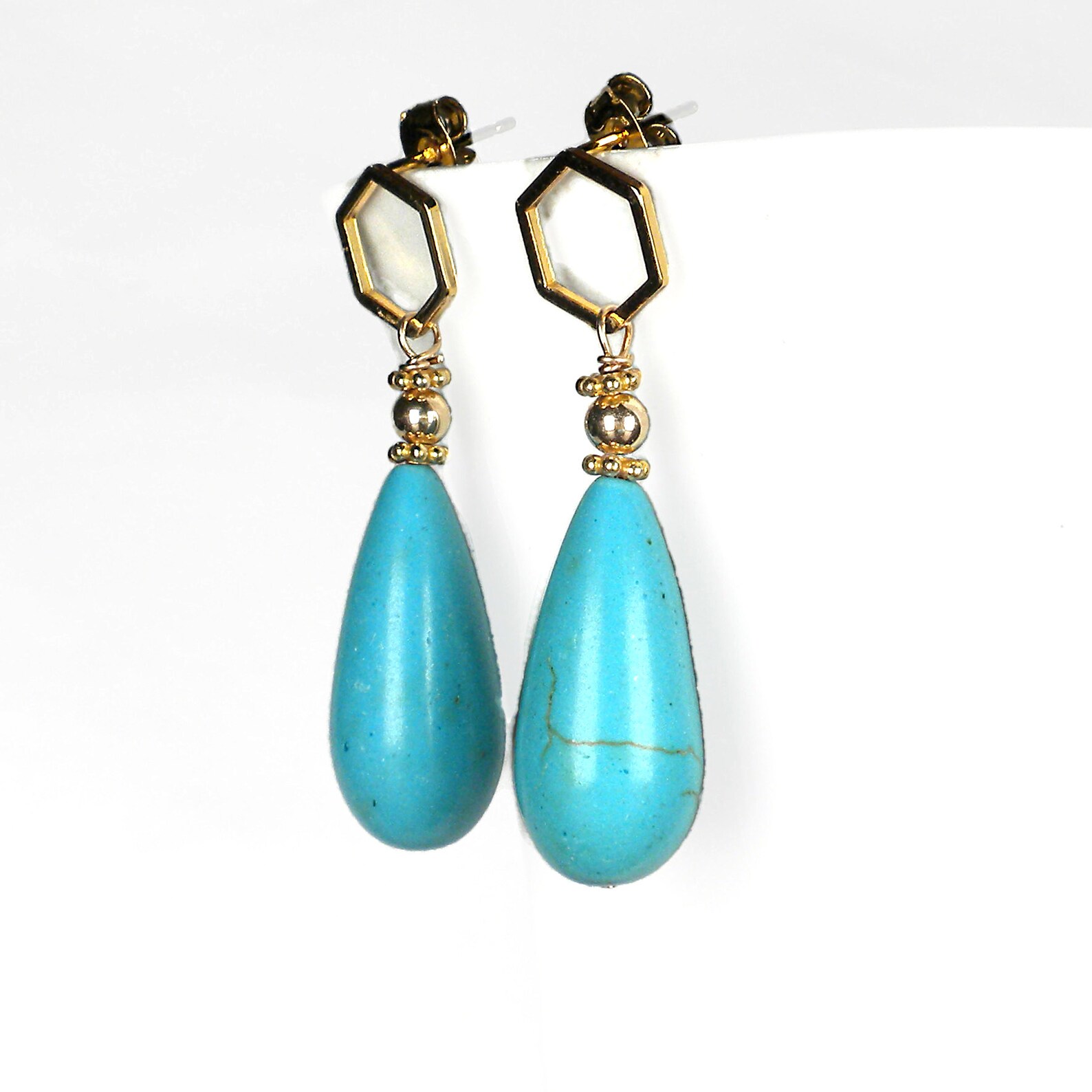 Turquoise Earrings Gold Turquoise Dangle Earrings Turquoise - Etsy