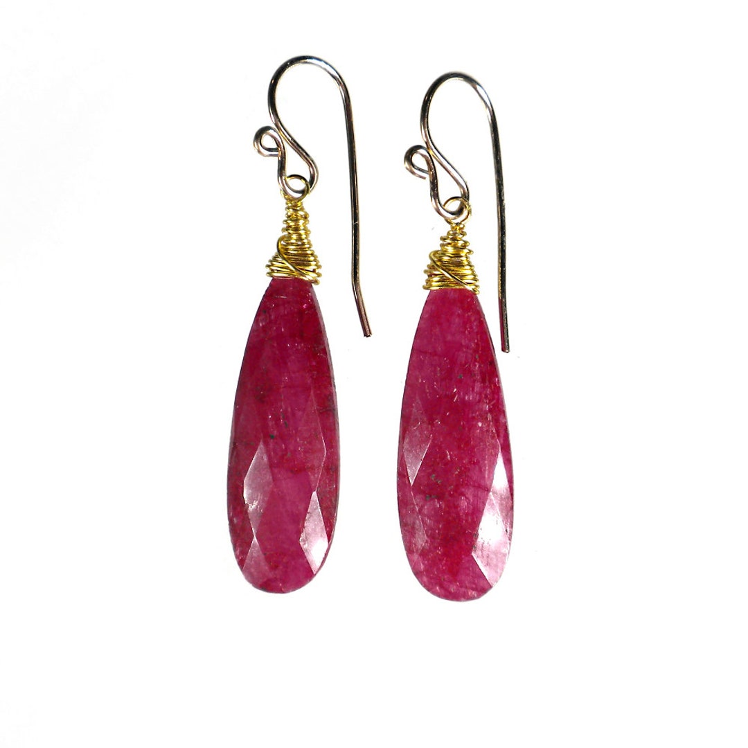 Genuine Ruby Earrings, Ruby Drop Earrings, Ruby Dangle Earrings, Large ...