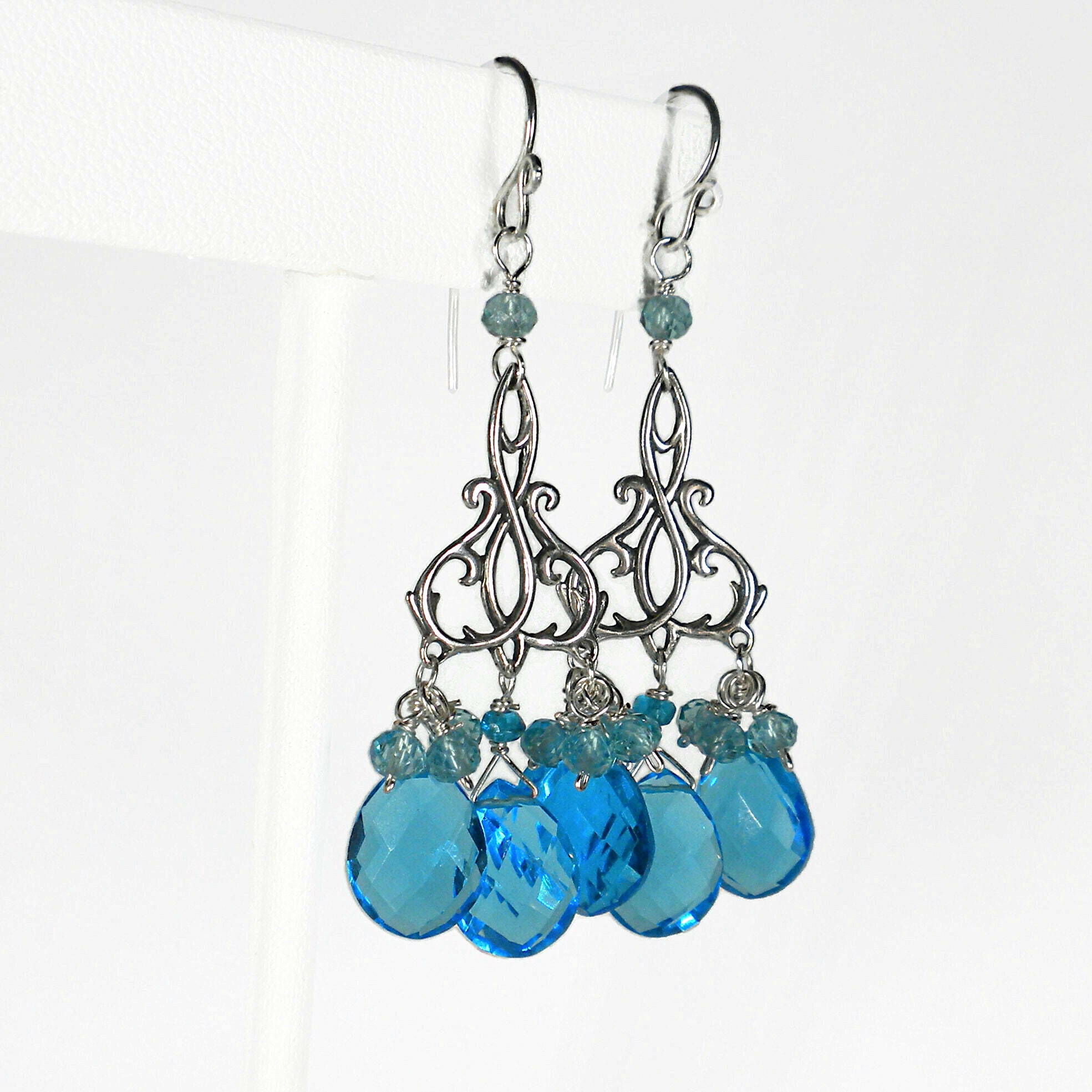 Blue Gemstone Chandelier Earrings Apatite and Quartz | Etsy