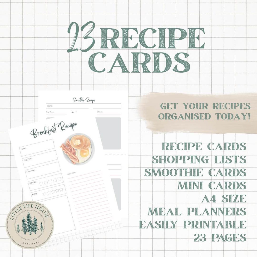 Recipe Cards, Recipe Template Printable, Recipe Book, Blank Recipe Page ...