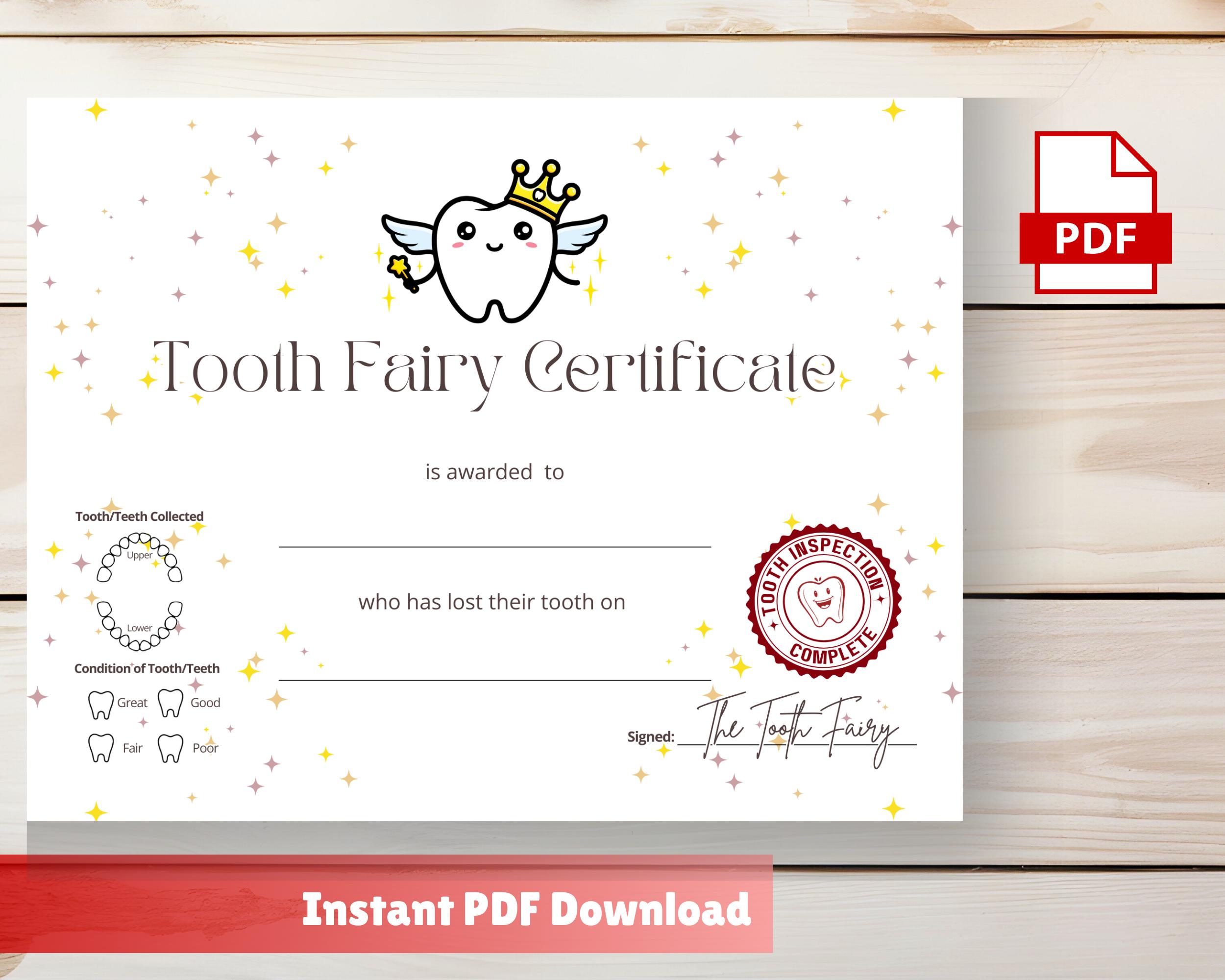 Tooth Fairy Certificate: Printable Keepsake (PDF Download) - Etsy