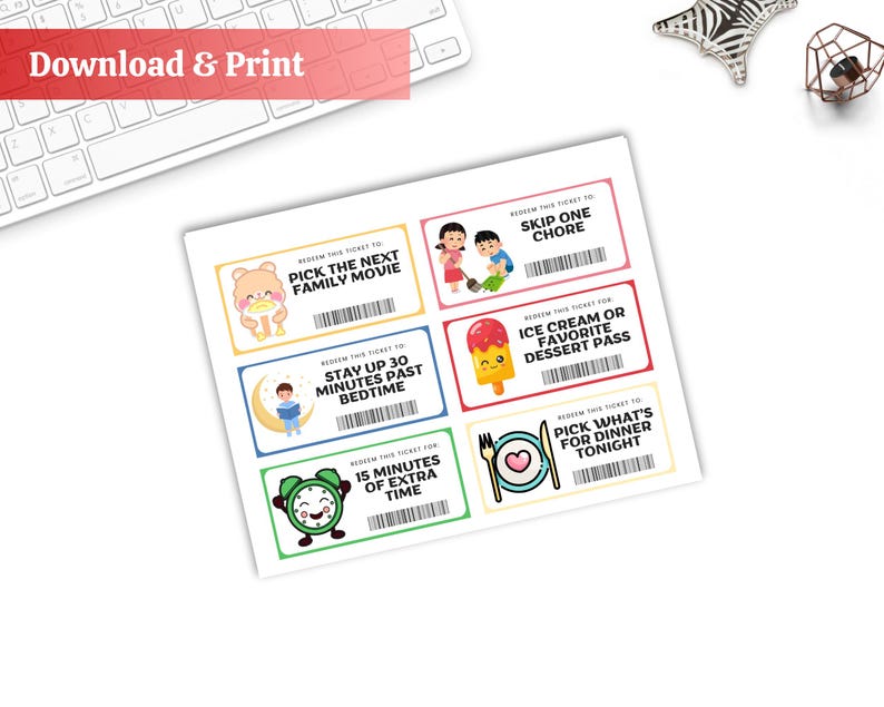Printable Reward Coupons for Kids | Chore & Reading Incentives | 12 ...